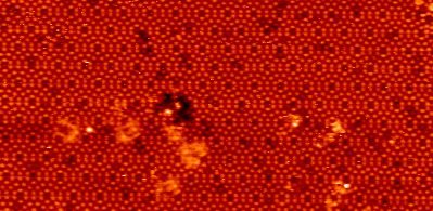 An STM image of the silicon (111) 7x7 reconstruction.